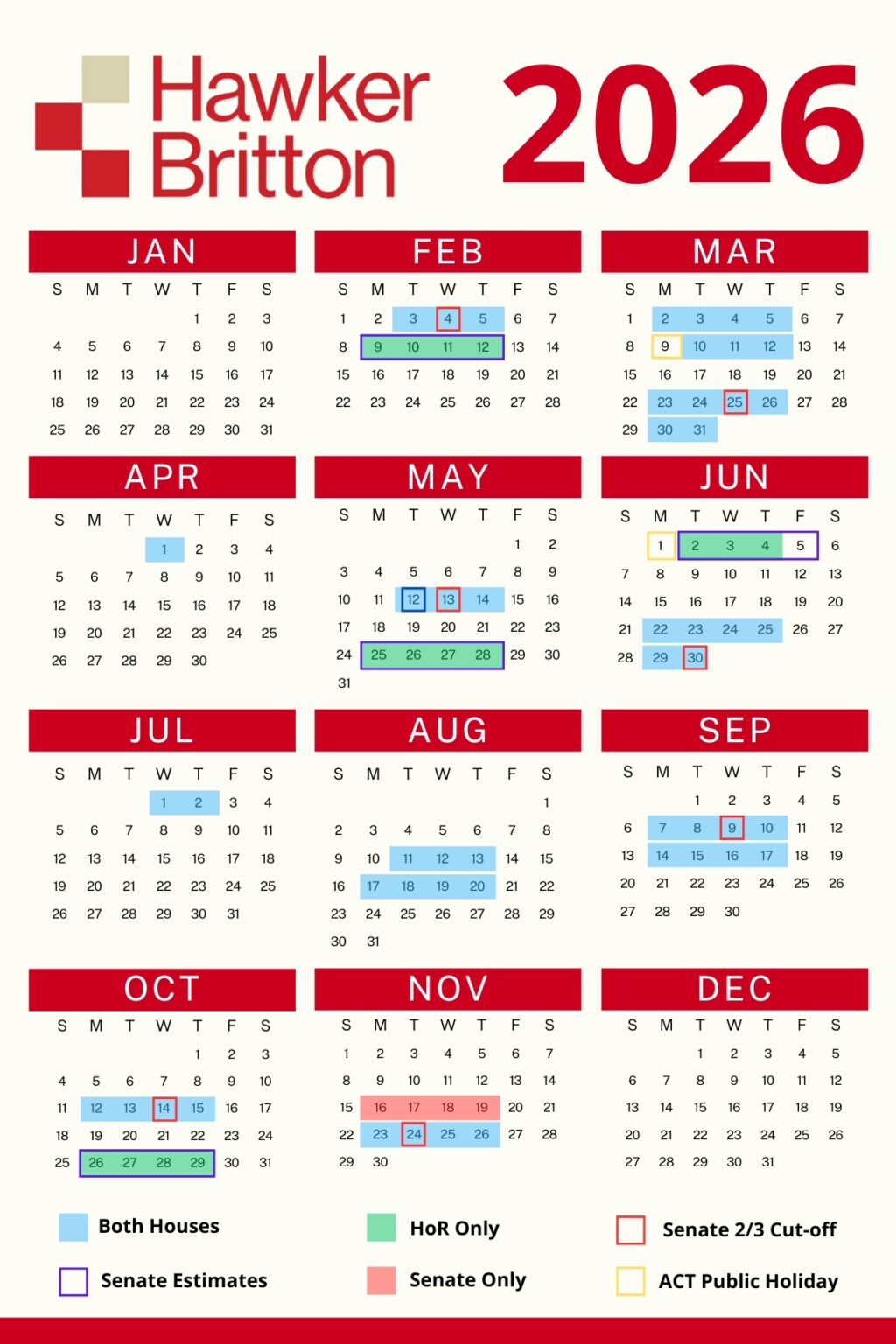 2026 Parliamentary Sitting Calendar - Hawker Britton